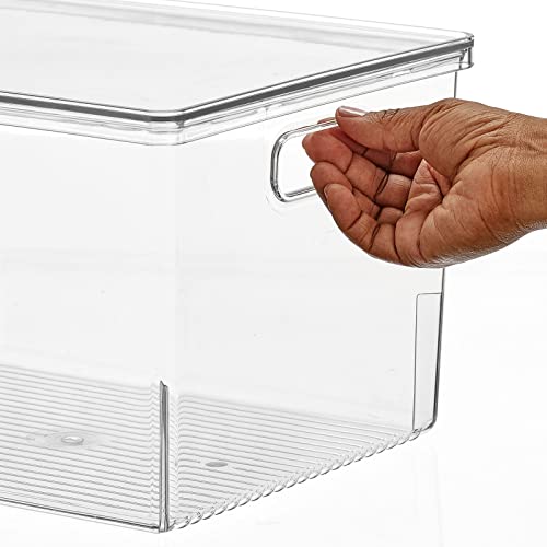 mDesign Large Plastic Stackable Bathroom Cabinet Storage Bin Box with Handles/Lid, Drawer Stacking Organizer for Soap, Lotion, Towels, and Accessories, Ligne Collection, 2 Pack, Clear