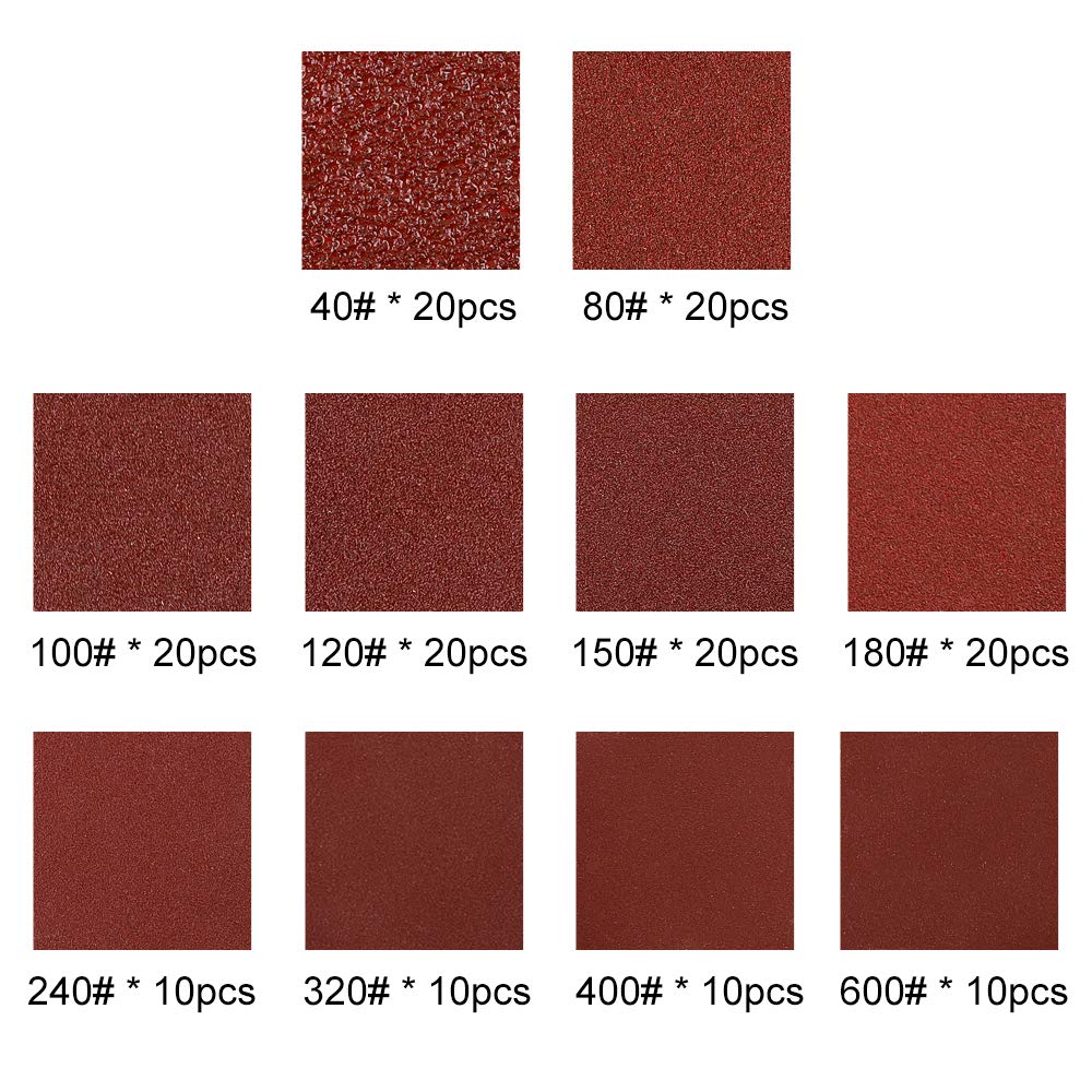 Coceca 160pcs Orbital Sander Pads Sanding Discs 5 Inch 8 Hole 40 80 100 120 150 180 240 320 400 600 Assorted Grits Hook and Loop Orbital Sandpaper for Wood