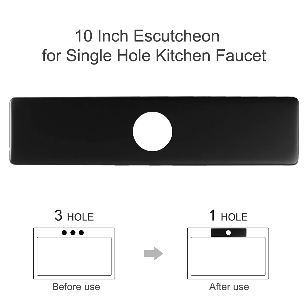 COOLWEST 10 Inch Hole Cover Deck Plate Stainless Steel Black Square Escutcheon Plate for 1 or 3 Hole Kitchen or Bathroom Sink Faucet Tap Cover Plate