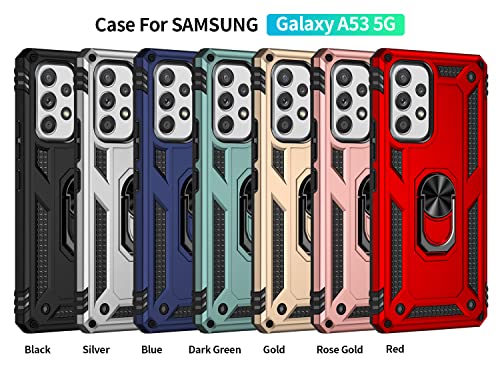 SunRemex Galaxy A53 5G Case [Military Grade] with Tempered Glass Protector & Kickstand - Red
