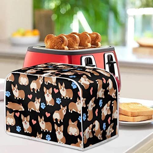 Jiueut Cute Animal Toaster Cover 4 Slice,Corgi Pattern Toaster Covers Bread Maker Cover,Kitchen Small Appliance Covers,Microwave Toaster Oven Cover