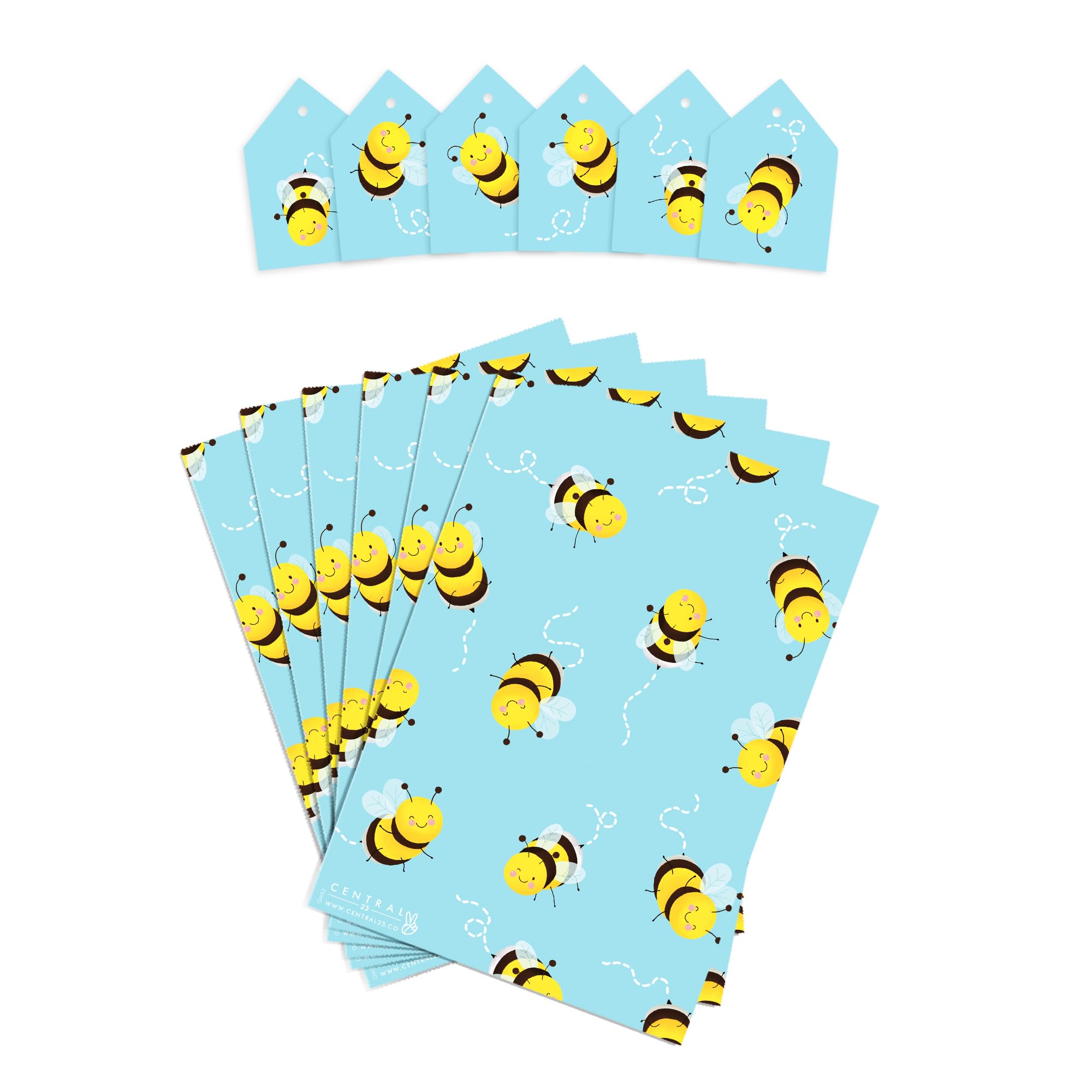 CENTRAL 23 - Blue Wrapping Paper - 6 Sheets - Bumblebee - Bee - Gift Wrap for Kids - Birthdays Easter Baby Shower Decoration - Men Women - Recyclable