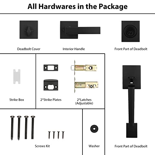 Haidms Black Front Door Handle and Deadbolt Set, Entry Door Handle and Deadbolt Set with Reversible Handle Lever,Front Door Lock Set, Front Door Handles and Locks