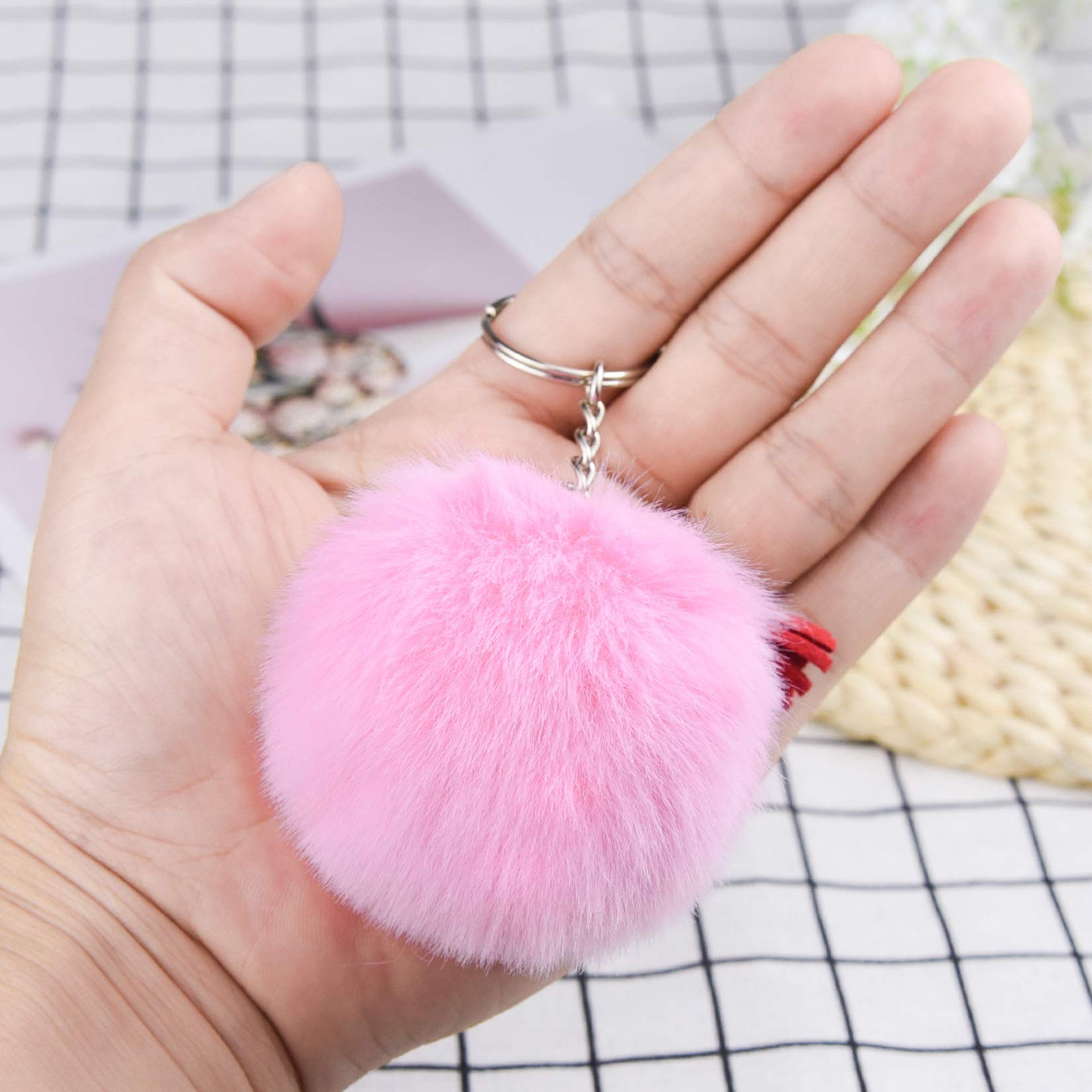 Tongcloud 150pcs Faux Fur Pom Poms Keychains Pom Poms Keychains with Tassels Keyrings