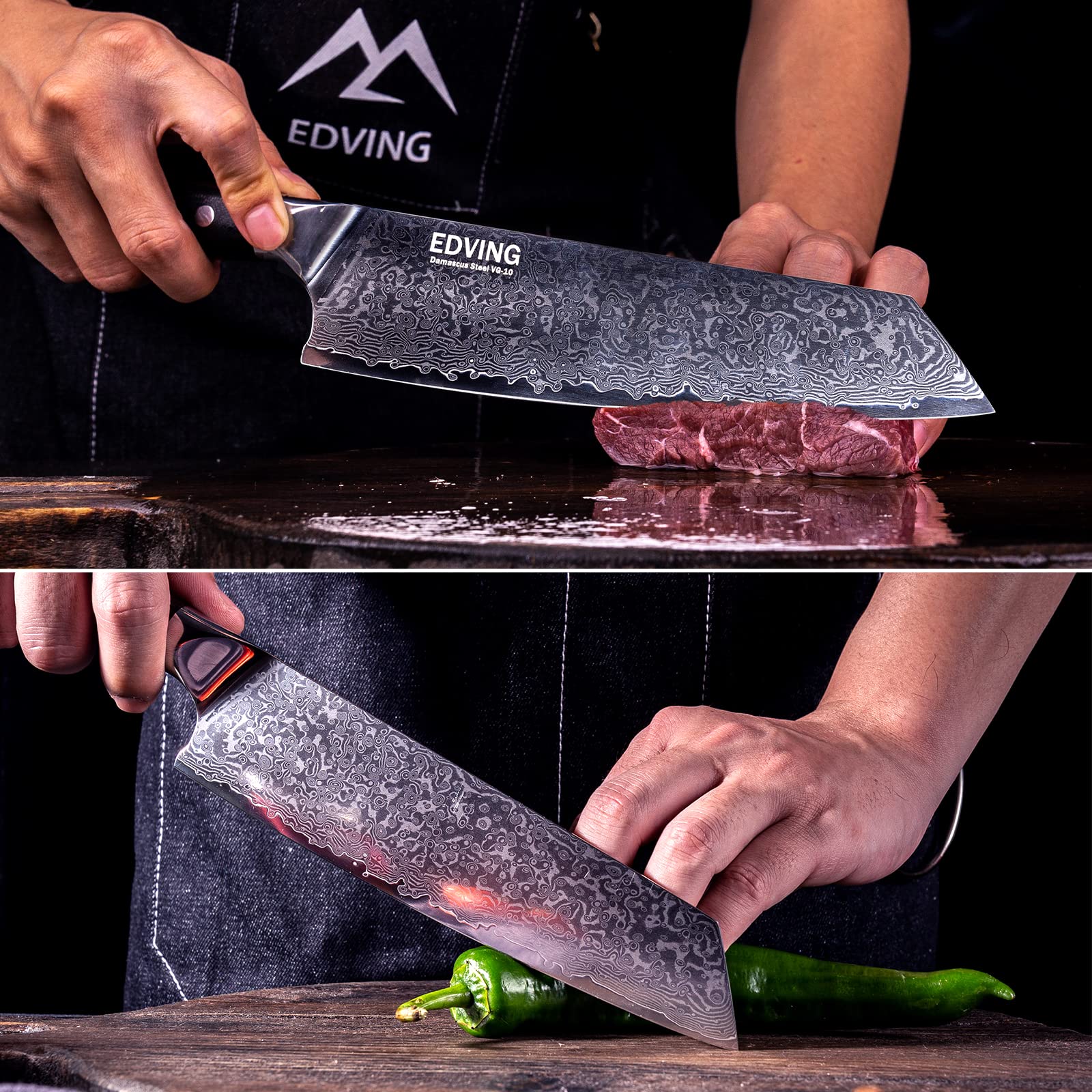 EDVING Chef Knife 8 Inch Damascus Japan VG-10 Super Stainless Steel Professional High Carbon Super Sharp Kitchen Cooking Knife, Ergonomic Color Wooden Handle Luxury Gift Box (8" Chef's Knife, Wood)