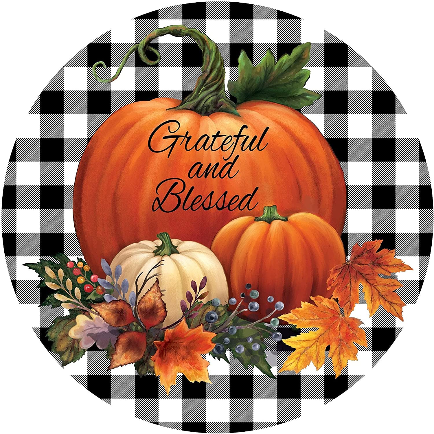 Round Metal Tin Sign Rustic Wall Decor Wall Plaque Fall Wreath Sign, Pumpkin Wreath Sign,Suitable for Home Garden Kitchen Bar Cafe Restaurant Garage Wall Decor Retro Vintage 12x12 Inch