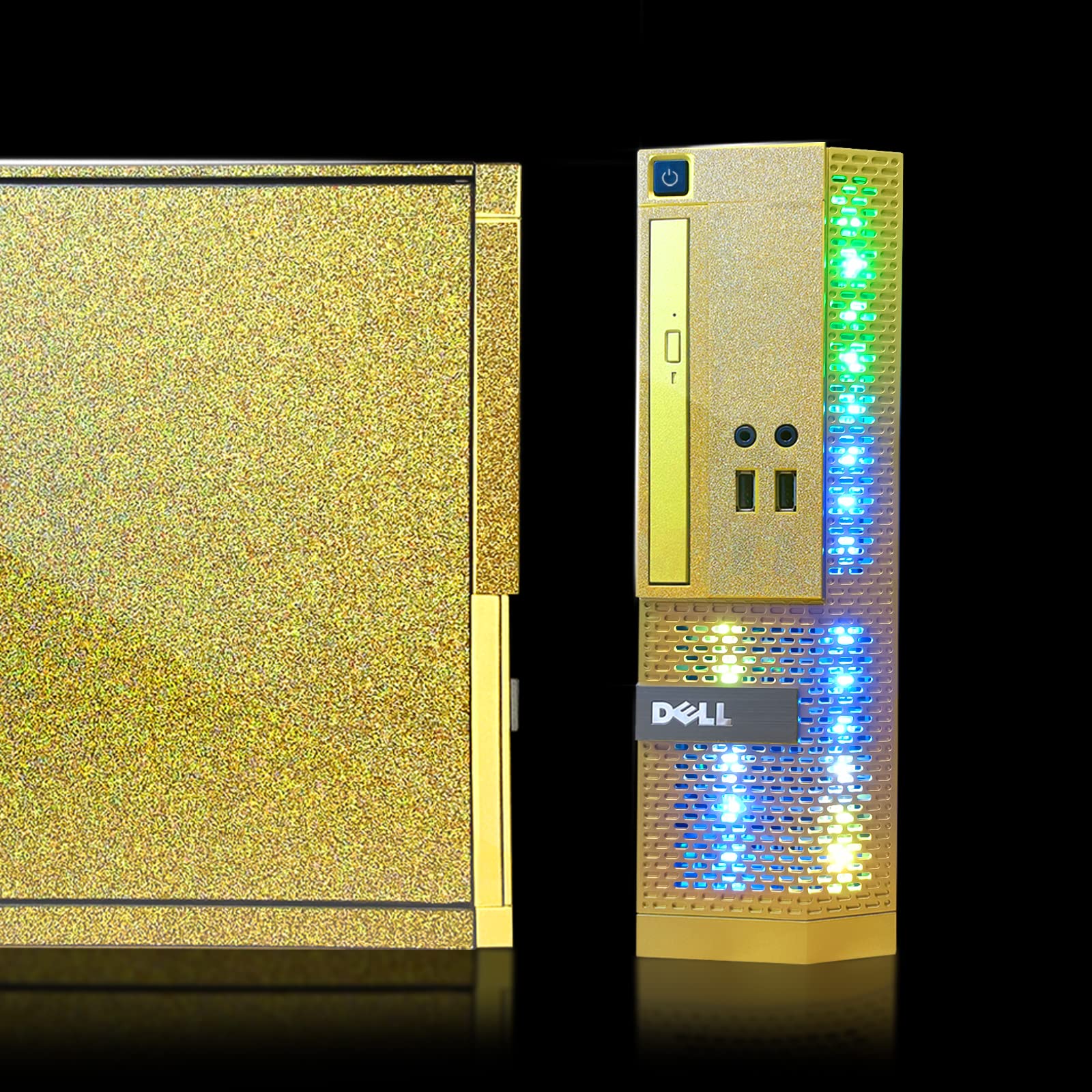Dell PC Treasure Box RGB Desktop Computer Intel Quad Core I5 up to 3.6G, 16G, 512G SSD, WiFi & Bluetooth, RGB Gaming PC Keyboard & Mouse, DVD, Windows 10 Pro (Renewed) (Glamour Gold)