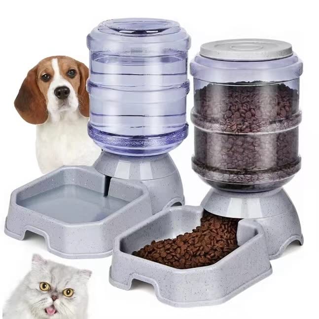 Nabipaw Pet Cat and Dog Automatic Feeder and Water Dispenser 3.8 L with Travel Supply Feeder and Water Dispenser for Dogs Cats Pets Animal (Gray)