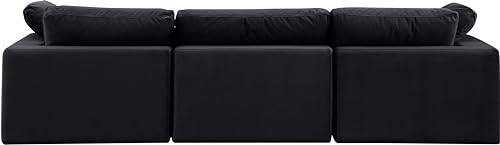 Meridian Furniture 189Black-S119 Comfy Collection Modern | Contemporary Upholstered Modular Sofa with Soft Black Velvet, Down Feather Cushions, 119" W x 40" D x 34.5" H, Black