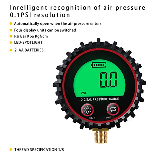 Moioee Car Digital Tire Pressure Gauge, High Precision 0.1 Display Resolution, 3-255PSI LCD Backlight Tire Pressure Gauge, Copper Tyre Air PSI Meter, Car Accessories for Motorcycle SUV Truck (1/8)