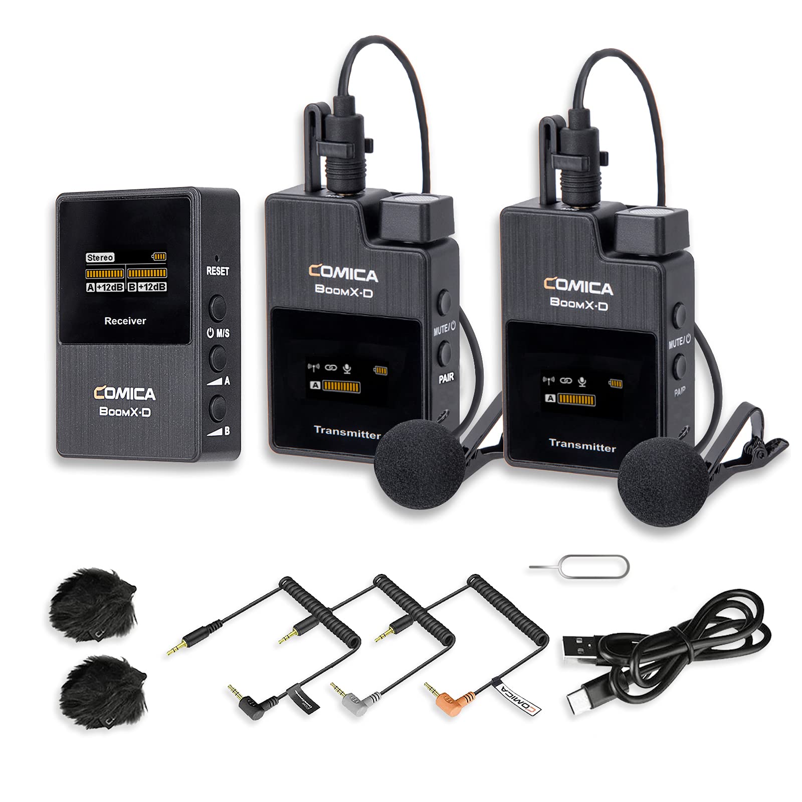 comica Vimo Q Four-Channel Mini Wireless Lavalier Microphone System with 4 Transmitters and 1 Receiver with Charging Case for Phone Video Recording Interview Youtubers Vloggers