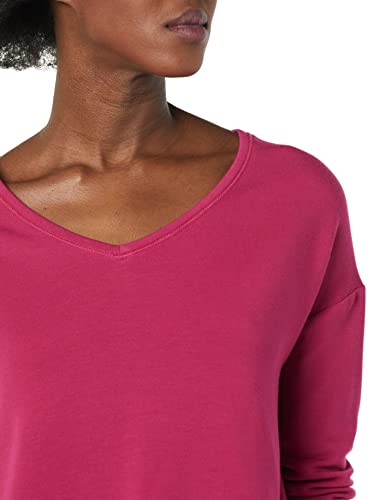 Core 10 Women's Cloud Soft Cropped Length V-Neck Yoga Sweatshirt, Fuchsia, X-Large