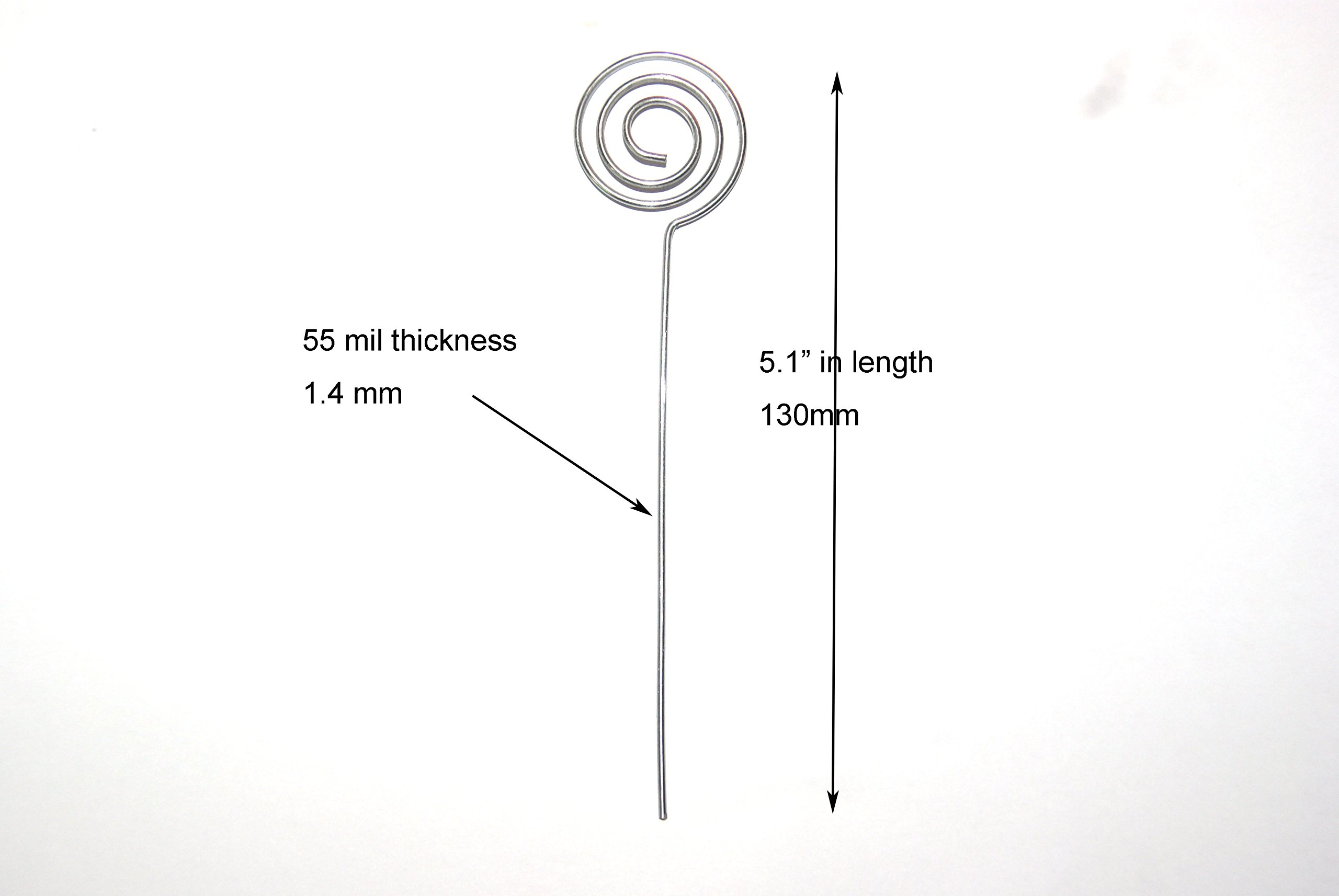 LUSHAGINA 50/Pack Place Card Holder Pick,Ring Loop Swirl Wire Clip Photo Metal Clamp for DIY Craft & Gift Making, Note Memo Holder(Silver)