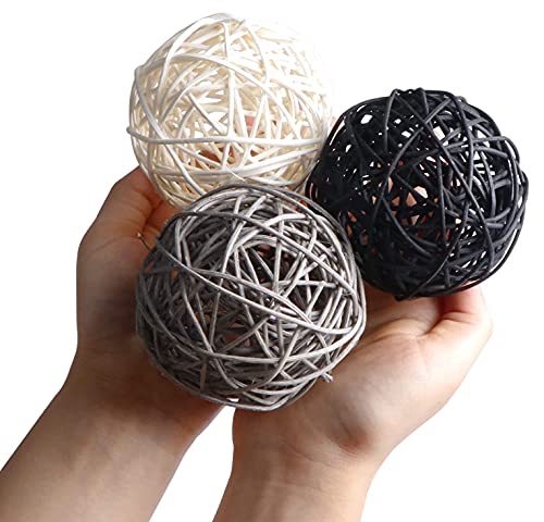 Since 15 Pieces 2inch Black White Grey Wicker Rattan Balls Sphere Orbs Vase Fillers for Christmas Party Wedding Baby Shower Garden Hanging Decor Aromatherapy Accessories