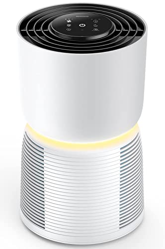 Homvana Air Purifier for Bedroom Home office, H13 True HEPA 6-Stage Filtration Air Cleaner, with Light Adaptive Auto Mode, 22dB Sleep Mode, Washable Filter, Ozone Free, for Pet Allergies Smoke Dust et