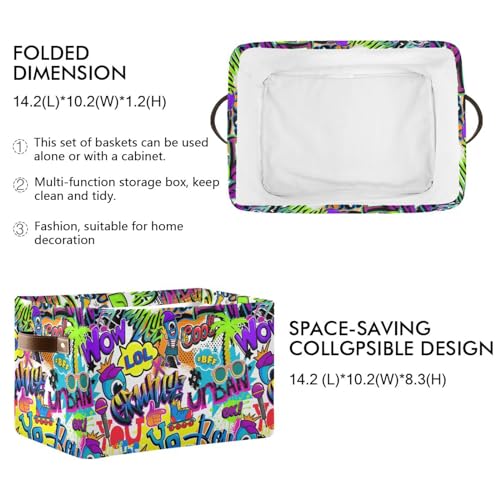 Comics Palm Tree Microphone Storage Basket Bins Foldable Decorative Storage Box Laundry Hamper Baskte Storage for Living Room Clothes Nursery Closet Shelf Playroom,2 pcs