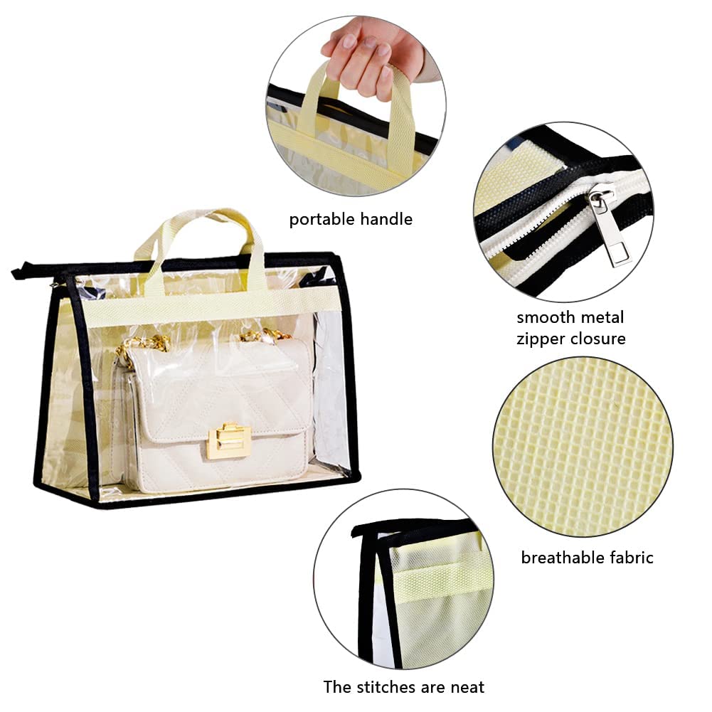 BZCTAH 9 Packs Purse Organizer for Closet Purse Storage Organizer Clear Handbag Storage Organizer Dust Bags for Handbags with with Zipper, Handles, 9 S-Shaped Hooks
