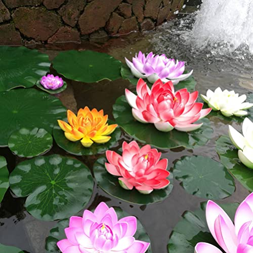 Toyvian 5PCS Artificial Lily Pads for Pond, Artificial Flowers Floating Foam Lotus Flower with Fake Lily Pads for Pool Garden Fish Pond Aquarium Pool Wedding Decor