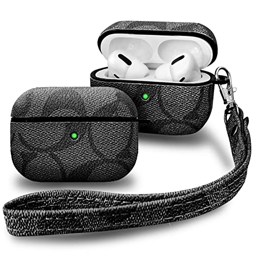 MOLOVA Case for Airpods Pro,Luxury Stylish PU Ultra Slim & Thin Soft TPU Anti-Slip Scratch Resistant Drop Proof Full Cover Case with Keychain/Lanyard//Ear Hook/Watch Band Holder/Anti-Lost Strap,Black