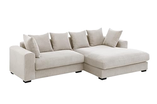 Eafurn Luxe Upholstered Right Facing Chaise Lounge Sectional Sofa in Soft Corduroy Fabric with Removable Cushions, Oversized Sleeper Couch Bed for Relaxing in Living Room or Bedroom