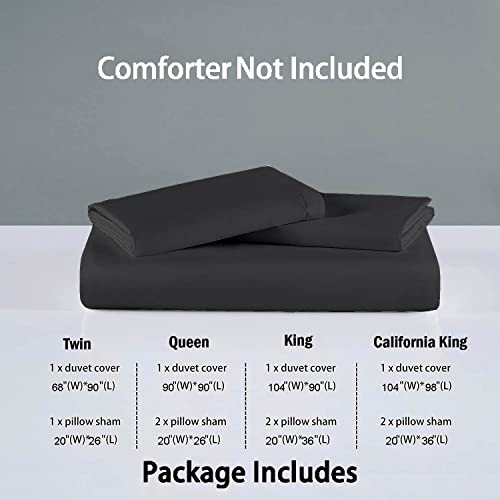Nanko Queen Duvet Cover Set Black 3pc 90x90 Luxury Microfiber Down Comforter Quilt Bedding Cover with Deco Buttons Zip Closure Ties - Modern Style for Men and Women Chambray Teen