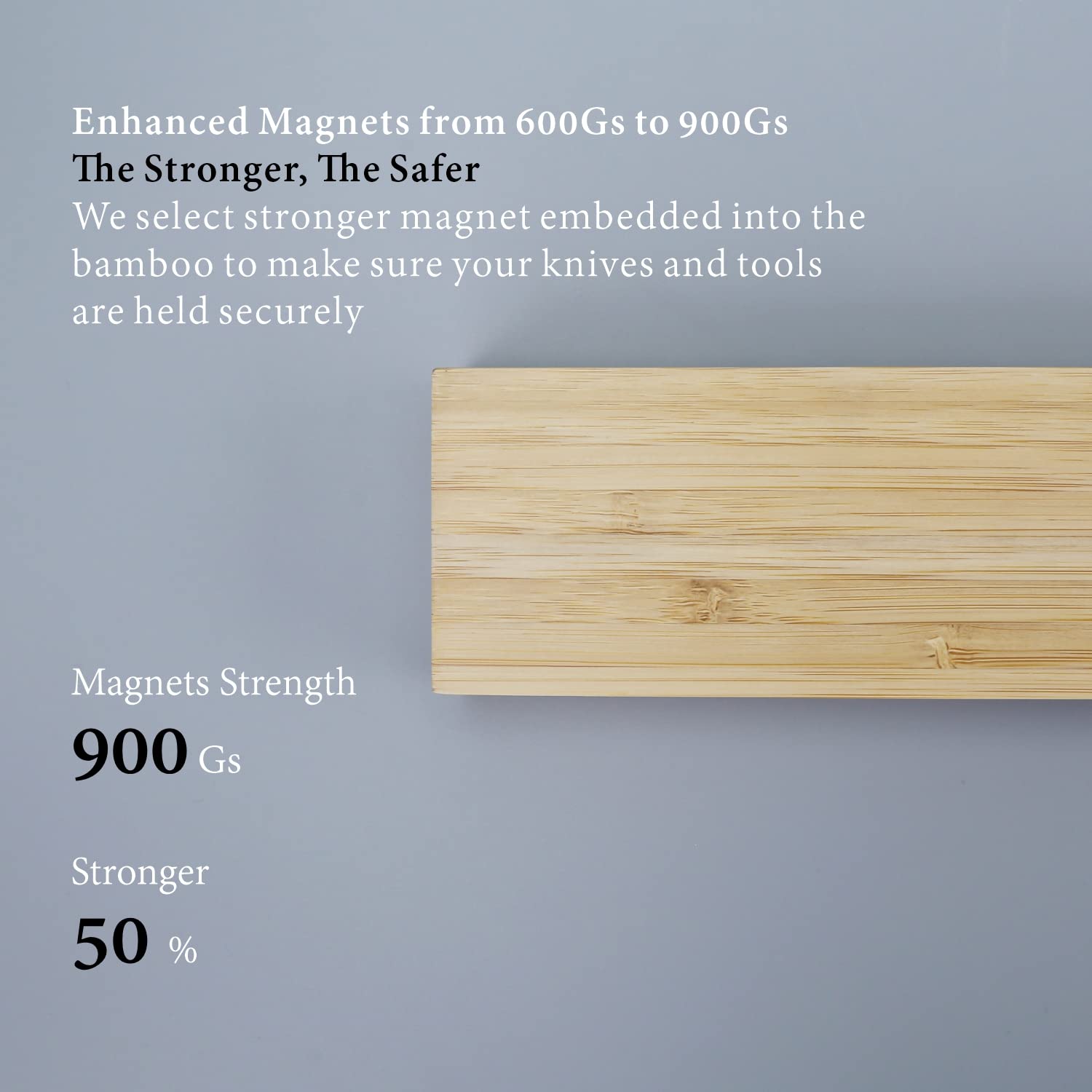 KITCHENDAO Bamboo Magnetic Knife Holder for Wall 17 inch Knife Magnetic Strip Bar Rack- 50% Stronger Magnet - Safe, Secure & Easy Storage Solution for Kitchen Knives, Metal Utensils & More