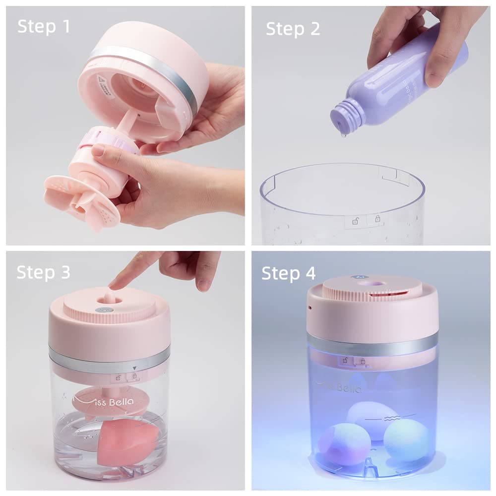 Electric Makeup Brush Cleaner Dryer Machine, USB Charging Portable Automatic Cosmetics Brushes Makeup Sponges Washing Cleaning Self-Drying Machine