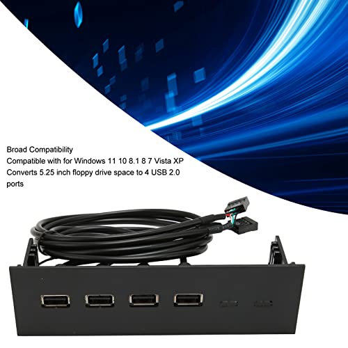 DAUERHAFT USB2.0 Hub Front Panel, 5.25 Inch Multifunctional 4 Ports Front Panel 19 Pin for 5.25 Inch PC Computer Case