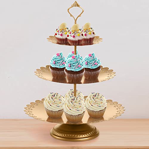 Suwimut 10 Pieces Gold Cake Stand Set, Metal Round Cupcake Holder Dessert Display Plate Serving Platter, Dessert Table Stands and Trays Set for Christmas, Wedding, Birthday, Anniversary, Tea Party