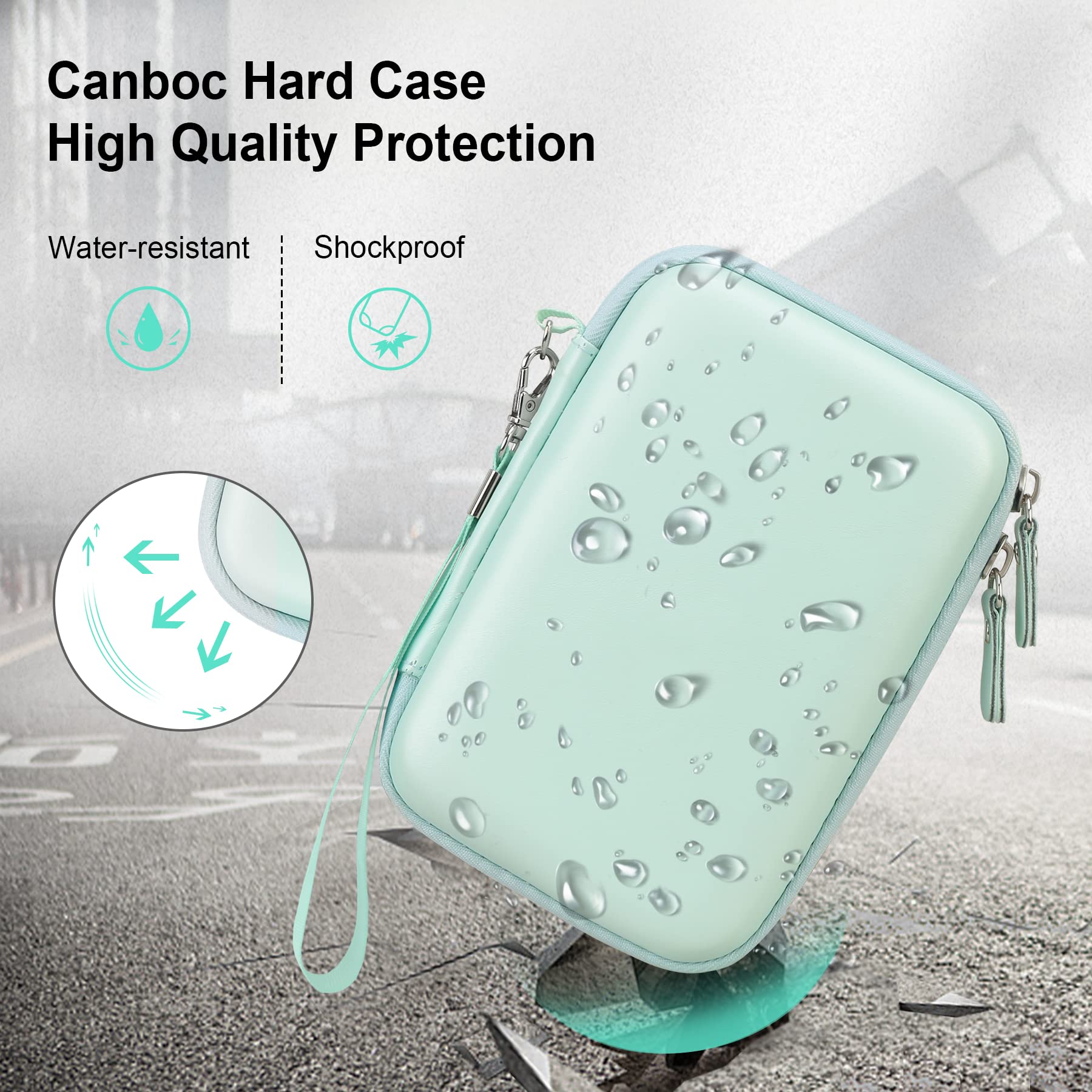 Canboc Hard Carrying Case for JADENS D110 Label Maker Machine, Portable Bluetooth Label Printer Box, Zipper Mesh Bag fits Label Paper and Charging Cord, Green