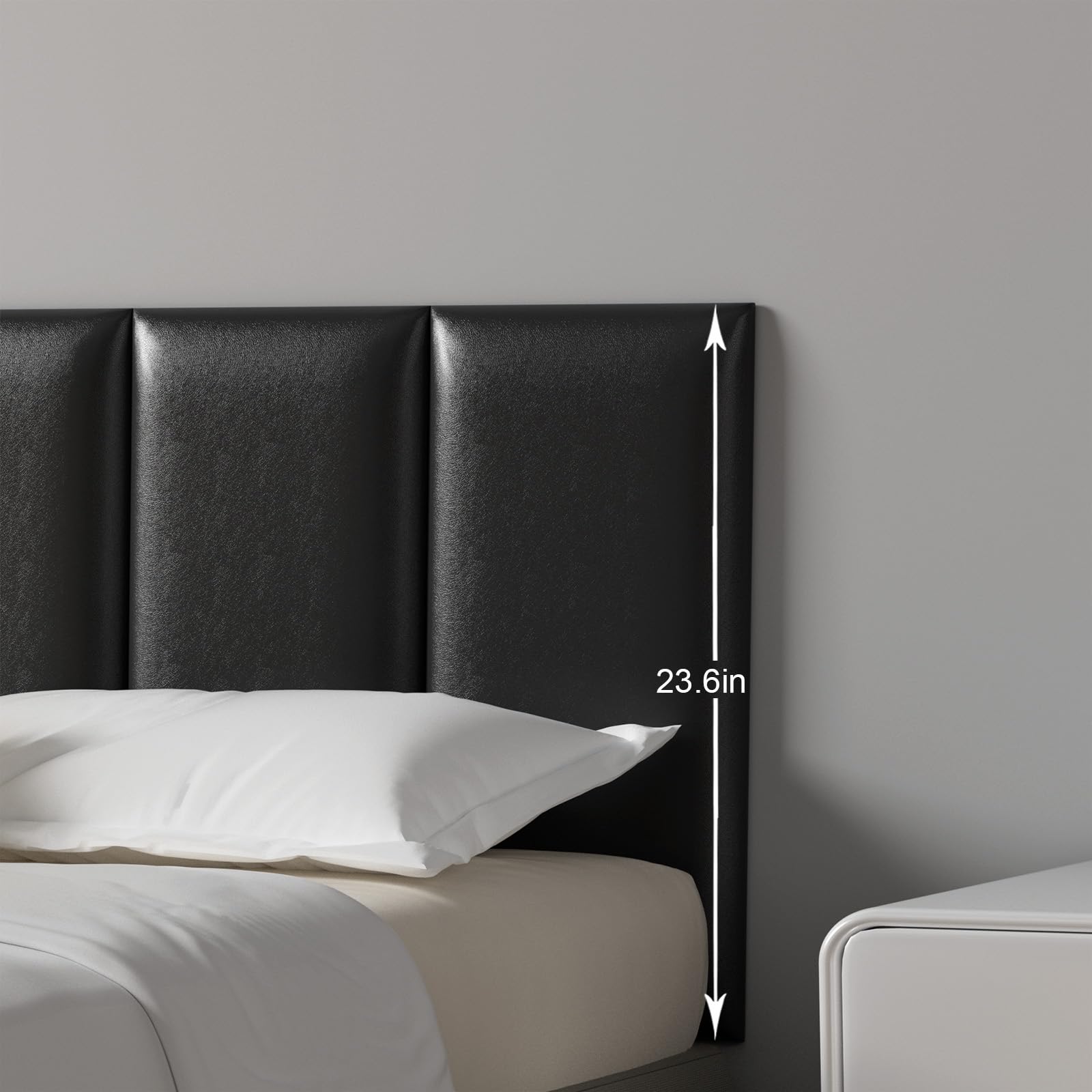 Greymond Headboard Panels for Wall, Peel and Stick Queen Headboard Sized 23.6" x 11.8", 3D Anti-Collision Soundproof Self-Adhesive Wall Panel for Kids,Pack of 4 Panels in Black