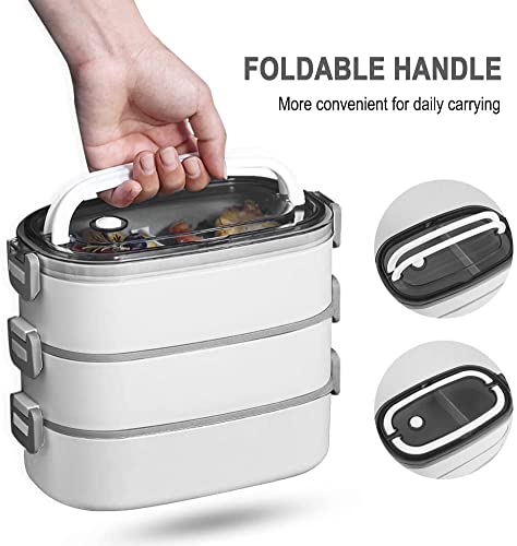 NatraProw Large Bento Lunch Box for Adult, 3 Layer Bento Lunch Box Containers with Utensils & Dividers, Bento Lunch Box Leak proof for Adults, Bento Lunch Container Microwave Safe