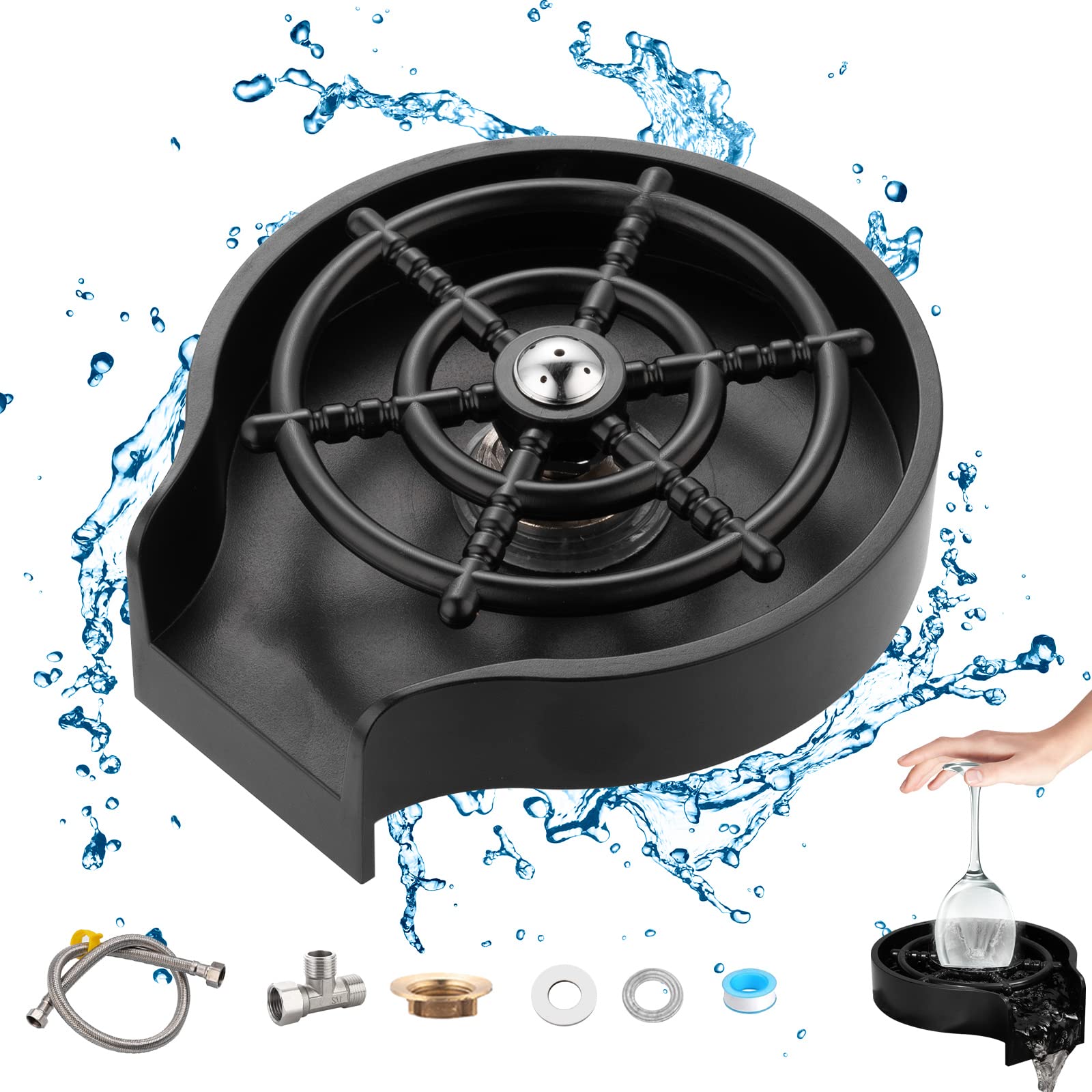 DVOLIKE Cup Washer Sink Attachment, Kitchen Sink Automatic Flushing Device High Pressure Cup Rinser Faucet Bottle Washer for Coffee Shop Cup Cleaner Bar Glass Cleaner
