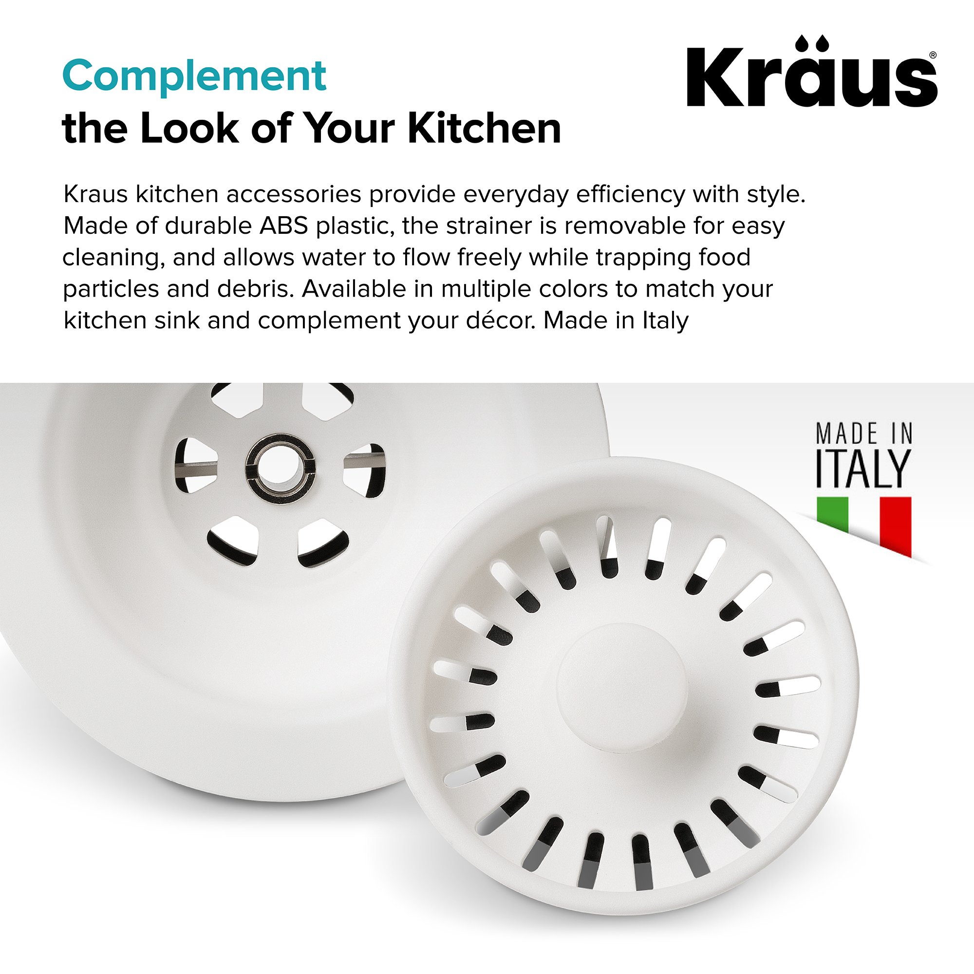 Kraus Kitchen Sink Strainer for 3.5-Inch Drain Openings in White, PST1-WH