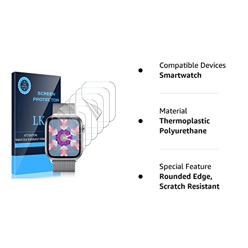 LK [6 Pack] Screen Protector for Apple Watch 40mm SE/Series 4/5/6 and Apple Watch 38mm Series 3/2/1- Bubble-Free Scratch-resistant iWatch 38mm/40mm Flexible TPU Clear Film (UF-001)