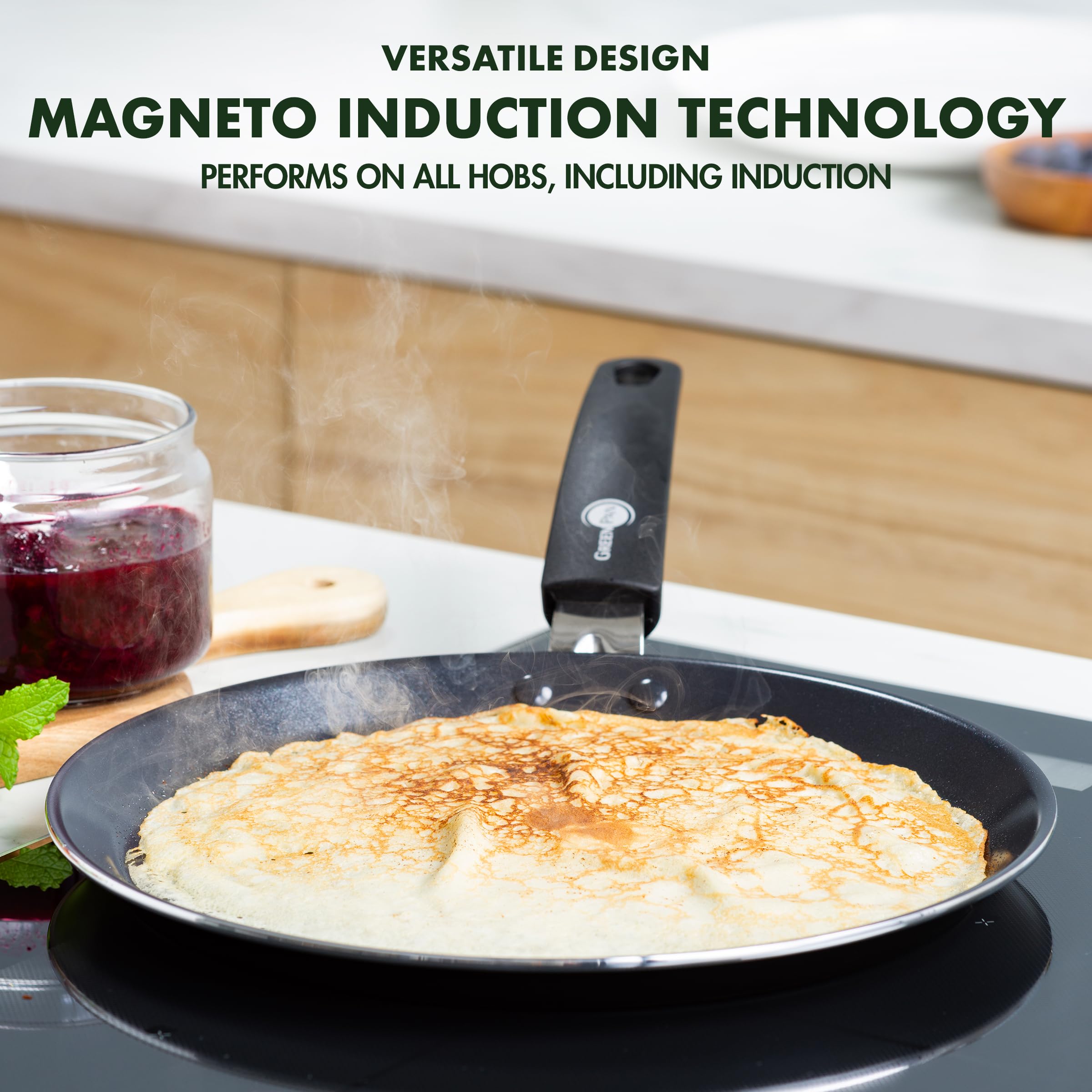 GreenPan Pancake Pan, Non Stick, Toxin Free Ceramic Frying Pan - Induction, Oven & Dishwasher Safe Cookware - 28 cm, Black