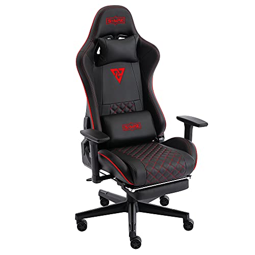 SMAX Gaming Chair with Footrest Thicken Seat Computer Gamer Chair with 3D Armrest PU Leather Headrest and Lumbar Support Racing Style High Back Video Game Chairs for Adults Black