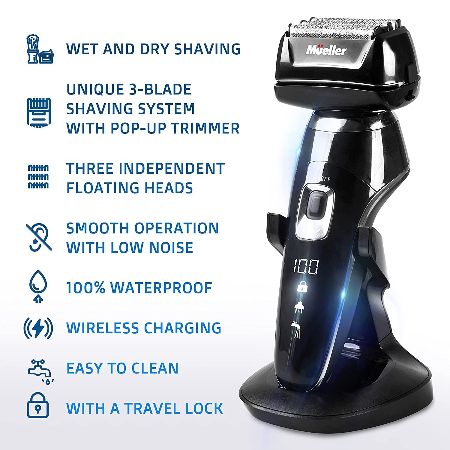 Electric Razor for Men, Wet/Dry, Rechargeable Shavers for Men, LED, 40,000 Cross-Cutting Actions/Min for Closest Shave, 5-Element Cutting System, Precision Trimmer