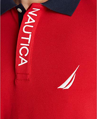 Nautica Men's Short Sleeve Color Block Performance Pique Polo Shirt, Red, X-Large