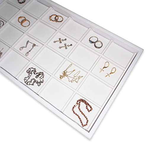 CuteBox Company Black Plastic Tray (14.75β x 8.25β x 1β) with 24 Compartments White Wooden Tray Insert for Jewelry Storage, Organization, Merchandise, Display
