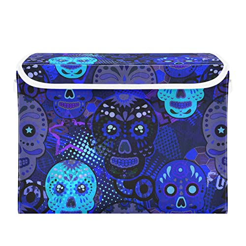 innewgogo Bright Color Skull Storage Bins with Lids for Organizing Cube Cubby with Handles Oxford Cloth Storage Cube Box for Toys