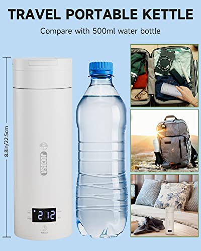 Travel Kettle, Portable Electric Kettle Small Kettle Boiler for Travel and Work, 304 Stainless Steel,BPA Free, 4 Temperature Adjustable with LED Display,Auto Shut-Off and Boil Dry Protection with Keep Warm Function,380ml Mini Kettle.