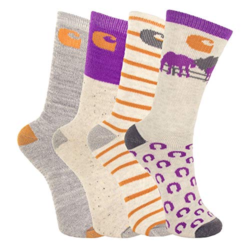Carhartt girls 4 Pack Cold Defender Scene Crew Casual Sock, Natural Assorted, Shoe Size 9-2.5 US