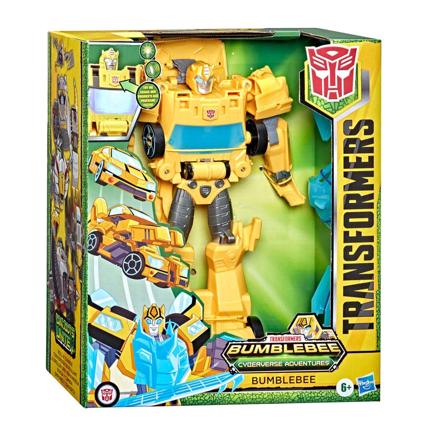 Transformers Toys Bumblebee Cyberverse Adventures Dinobots Unite Roll N’ Change Bumblebee Push-to-Convert Action Figure, 6 and Up, 10-inch, Yellow