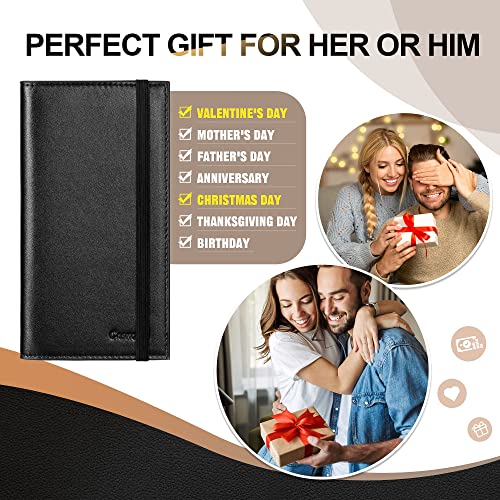 CASMONAL Checkbook Covers for Personal Checkbook Holder RFID Premium Leather Checkbook Cover for Duplicate Checks(Black)
