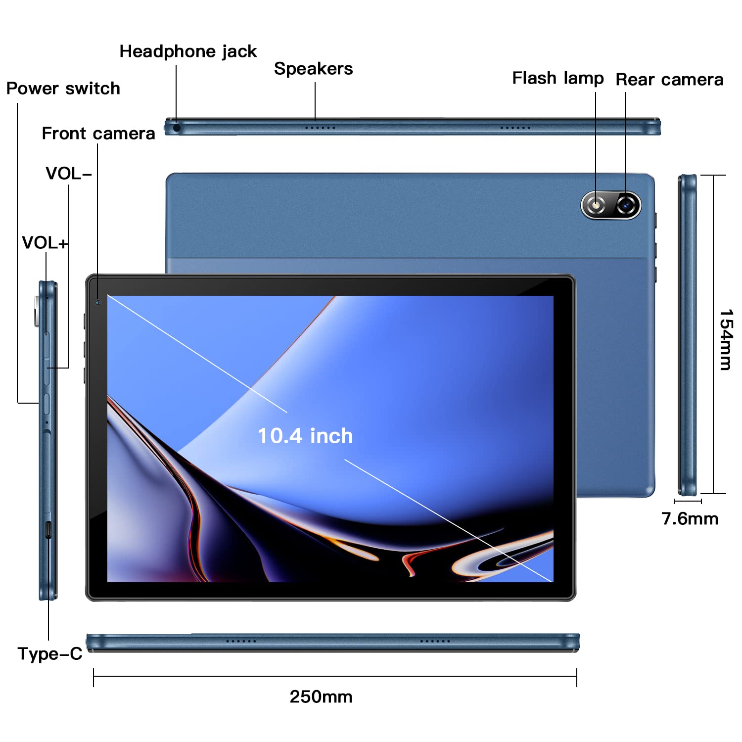 DUODUOGO 2023 Newest Android 11.0 Tablet, 2 in 1 Tablet 10.4 Inch, 5G WiFi with Keyboard, 4GB + 64GB Storage, Quad-Core Processor, 13MP Camera, 1332 * 800 HD Display, Mouse/Leather Case (DGO-S7 Blue)