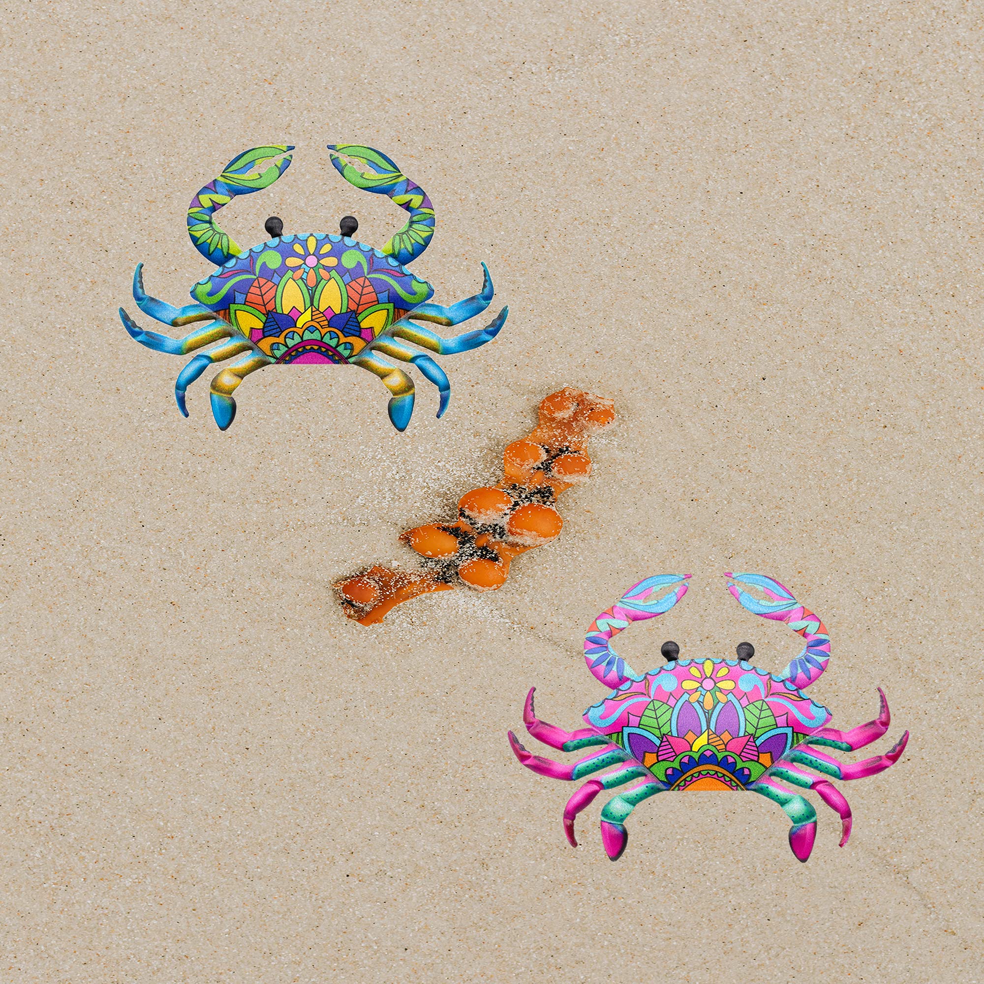 SOBLUING Crab Wall Decor Metal Crabs Decorations, Tiki Bar Wall Decor Coastal Sculptures for Home, Outdoor Wall, Home Door, Window, Ocean Theme Room, Set of 4