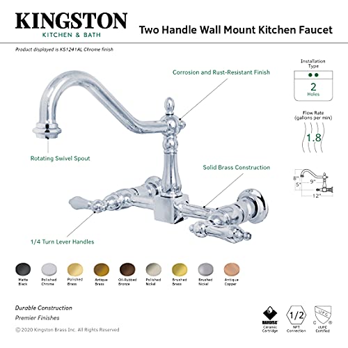 Kingston Brass KS124ALAC Heritage Bridge Kitchen Faucet, Antique Copper