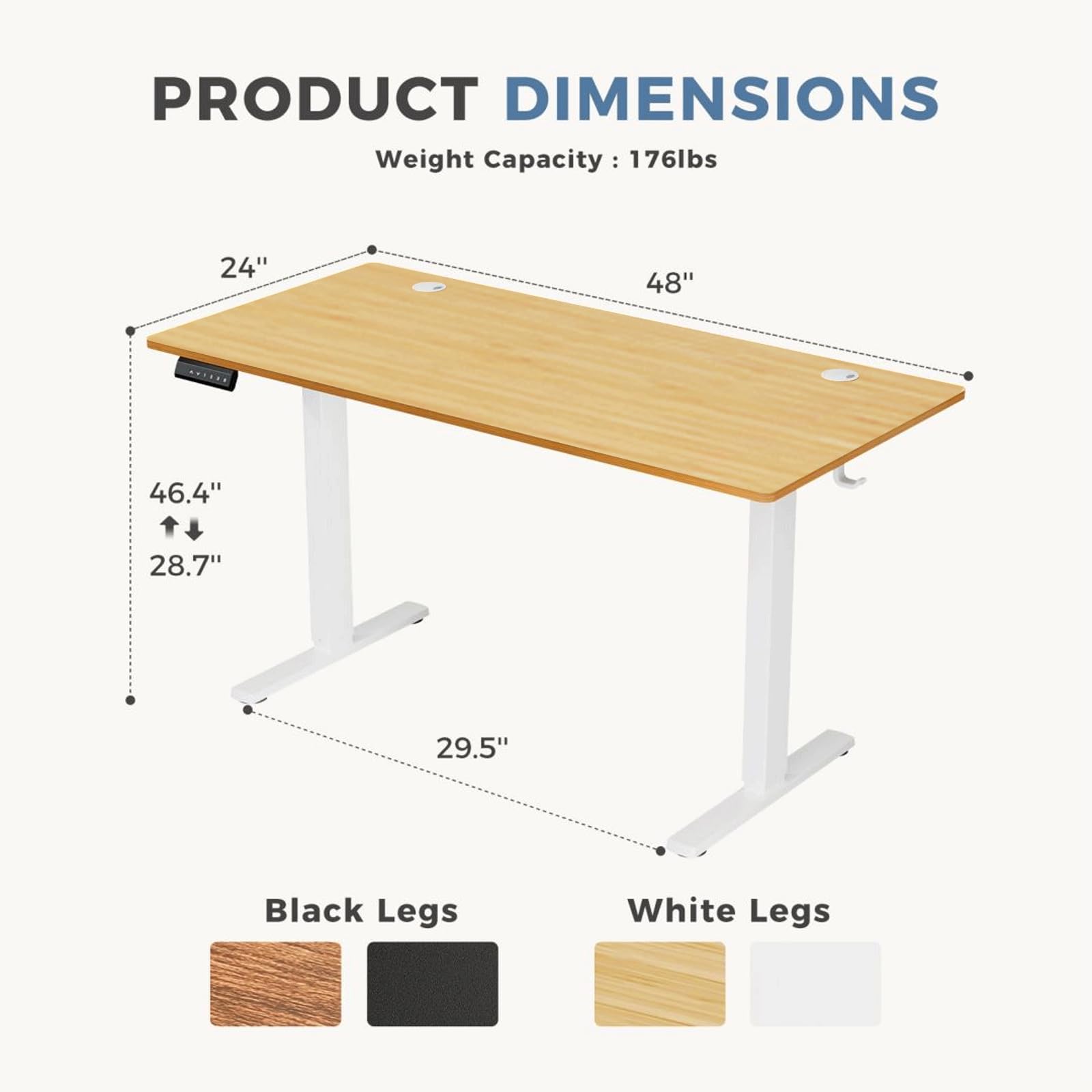 Electric Standing Desk, 63 Inches Lift Motorized Gaming Table with T-Shaped Metal, Ergonomic Memory Controller Sit Stand Desk,Standing Desk Adjustable Height for Home Office, Natural