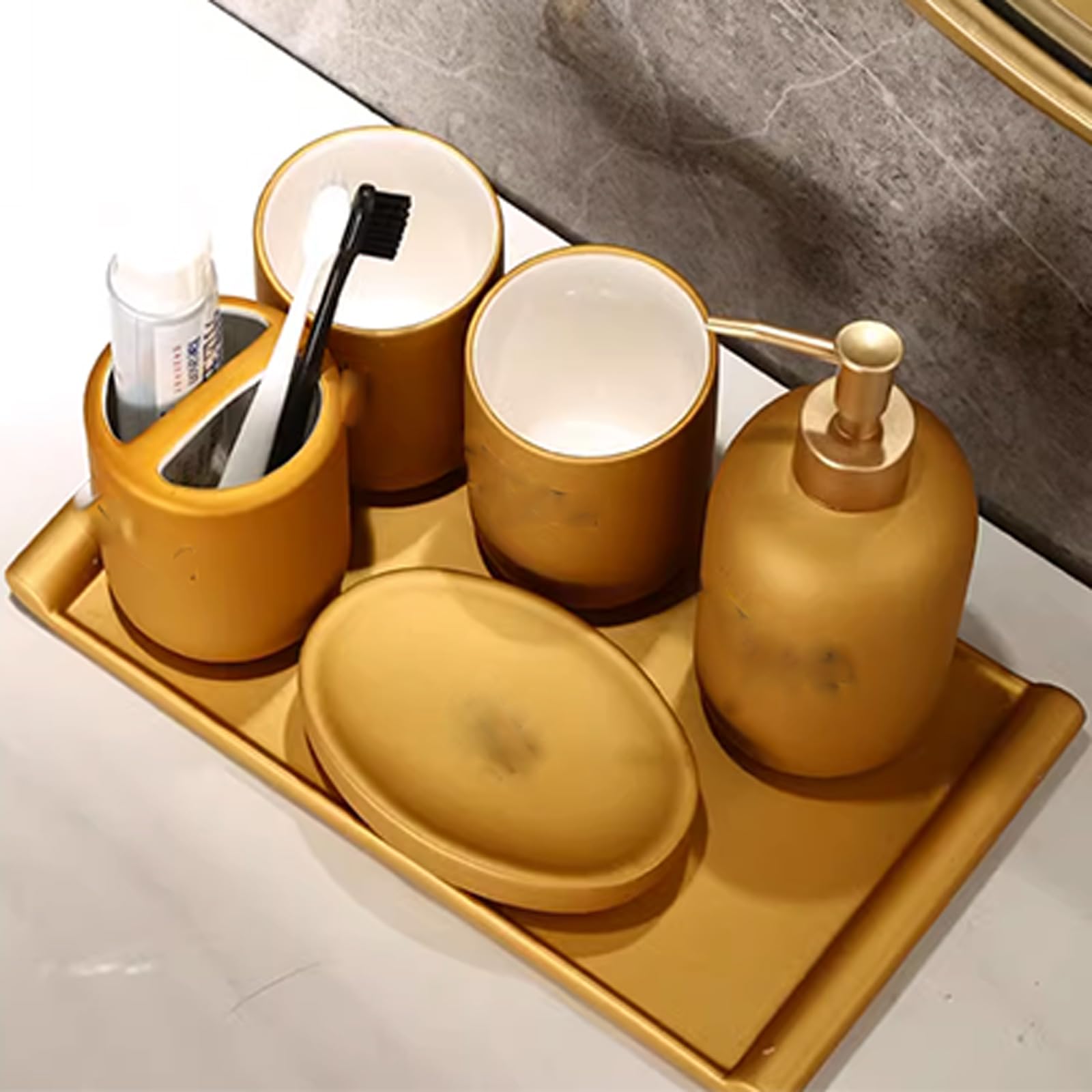 Ceramic Soap Dispenser Light Luxury Hand Sanitizer Nordic Wash Set Equipped with Tray for Neat Storage and Matte Texture